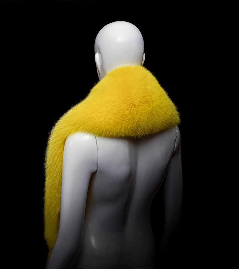 Saga Furs Solid Yellow Shadow Fox Fur Shoulder Wrap Scarf Boa | Etsy