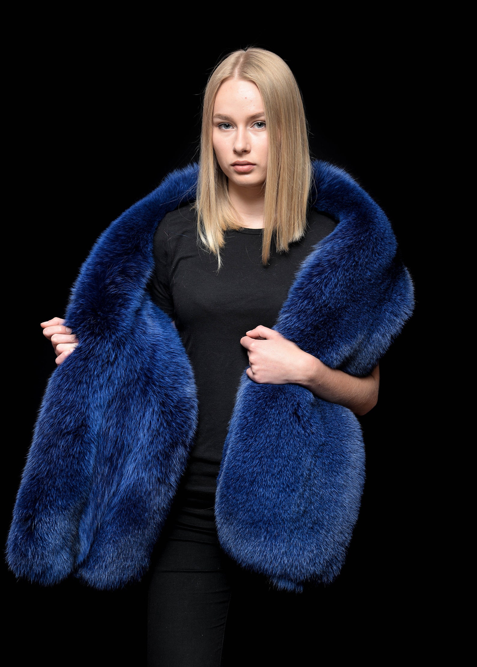 Indigo Blue Two Sides Fox Fur Giant Stole Wrap Boa Wrap Shawl - Etsy