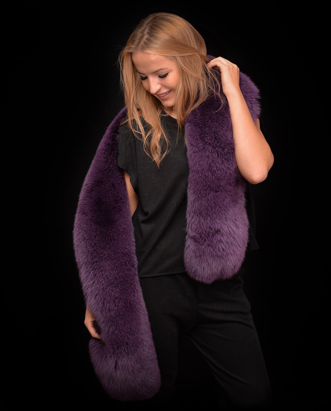 Saga Furs Purple Fox Fur Shoulder Wrap Scarf Boa Stole Collar - Etsy