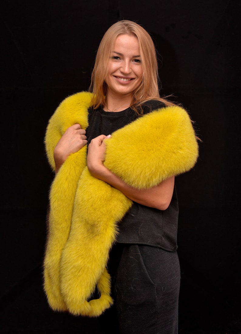 Saga Furs Yellow Lemon Blue Fox Fur Shoulder Wrap Scarf Boa - Etsy