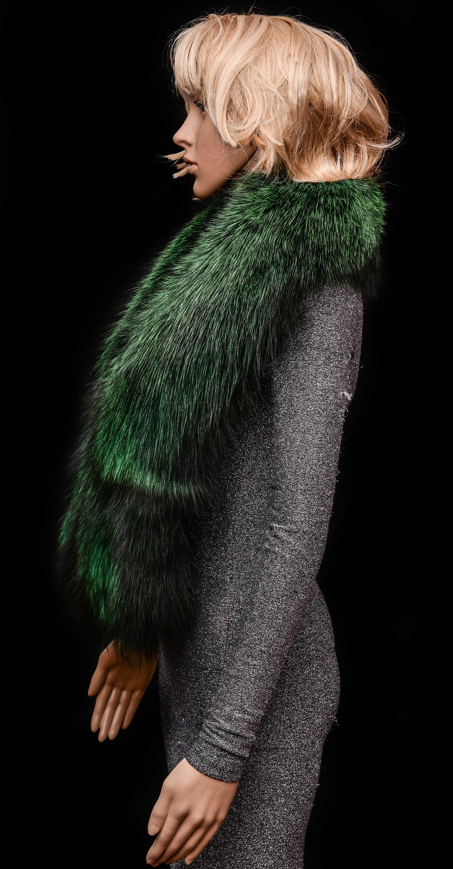Saga Furs Emerald Green Silver Real Fox Fur Shoulder Wrap Scarf Boa ...