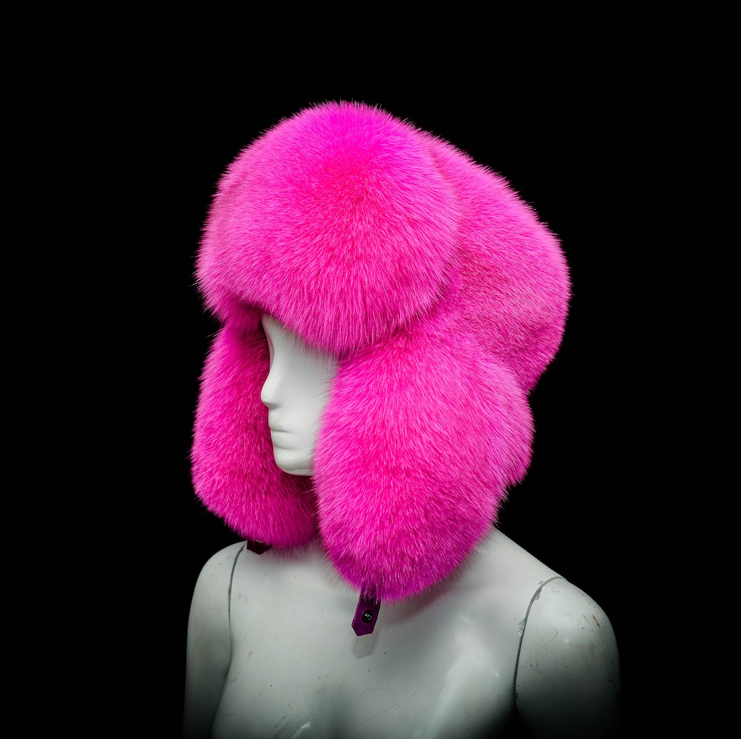 Genuine Flamingo Neon Pink Shadow Fox Fur Handmade Massive Bomber ...