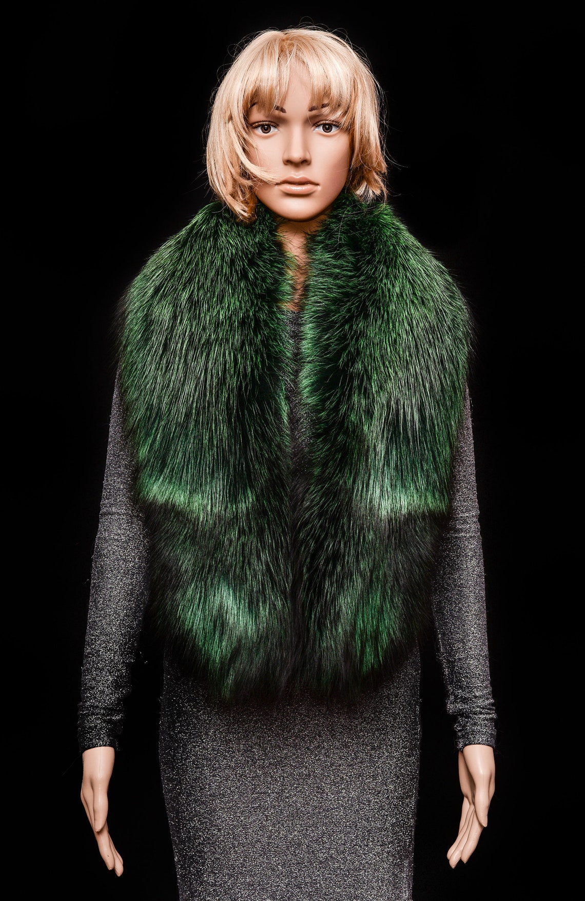 Saga Furs Emerald Green Silver Real Fox Fur Shoulder Wrap Scarf Boa ...
