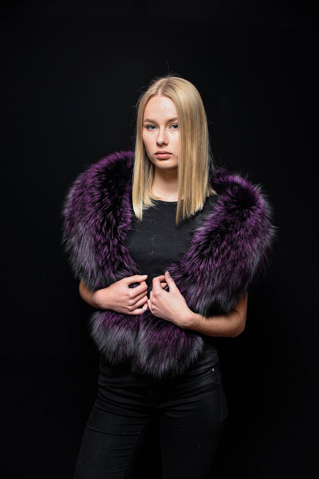 Deep Purple Silver Fox Fur Collar Wrap Scarf Stole - Etsy