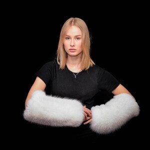 Saga Furs Arctic Snow White Fox Fur Cuffs Arms Warmers Wristbands - Etsy