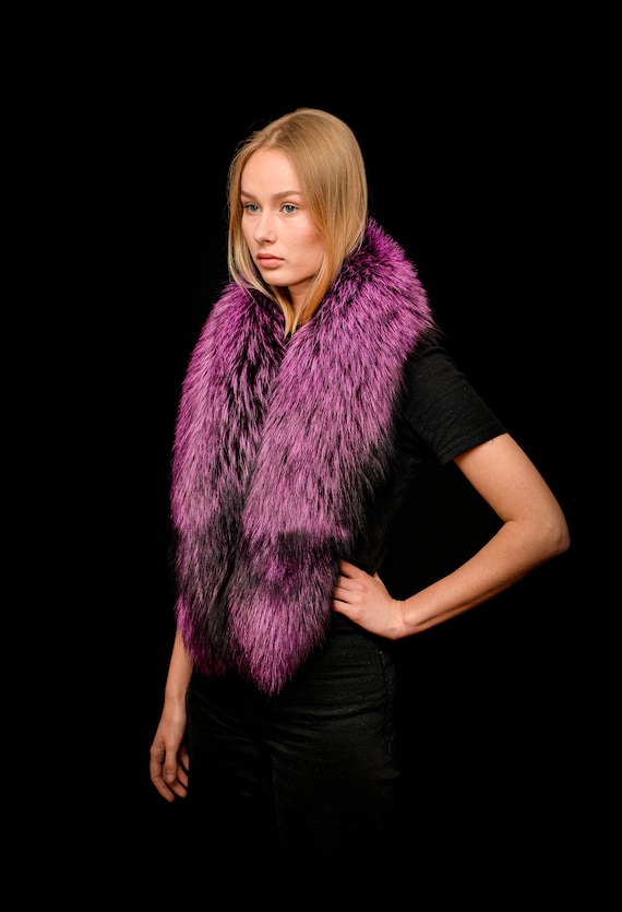 Neon Pink Silver Fox Fur Collar Wrap Scarf Stole - Etsy
