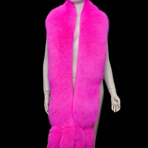 Genuine Neon Pink Fox Fur Superstar Stole Wrap Warmer Boa Shawl + Tails ...