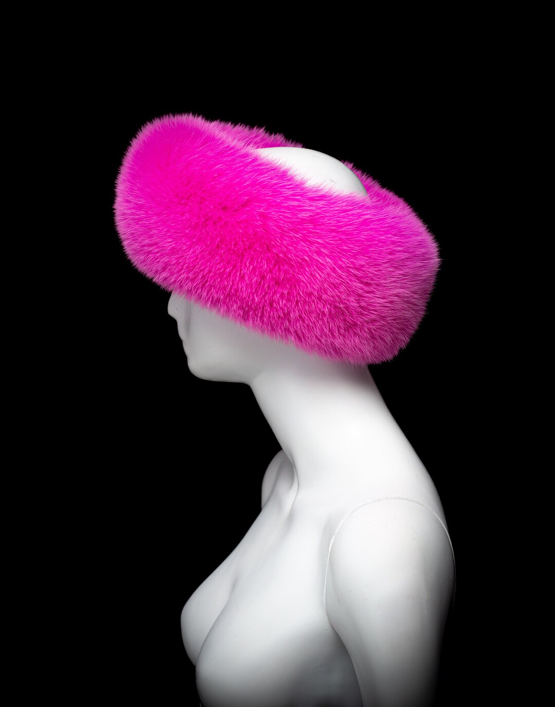 Arctic Neon Pink Fox Fur Luxury Stylish Ski Headband Headwrap Ears ...