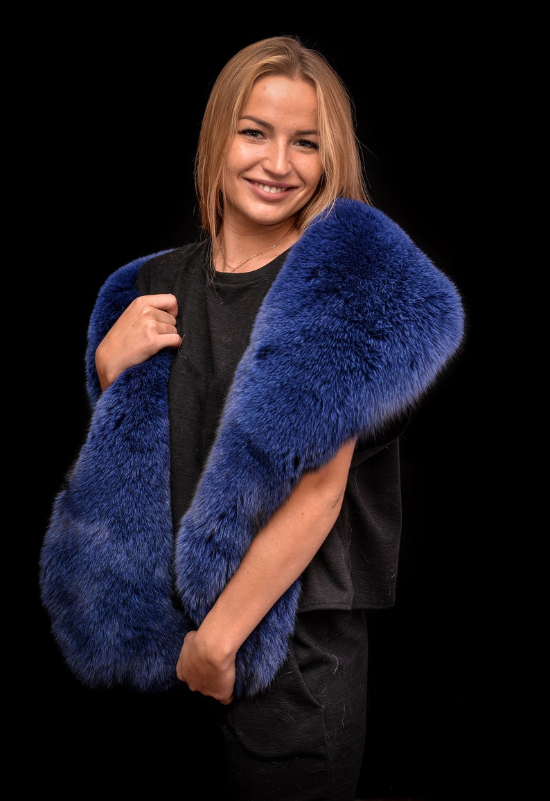 Premium Pure Blue Fox Fur Stole Boa Shawl Shoulder Wrap | Etsy