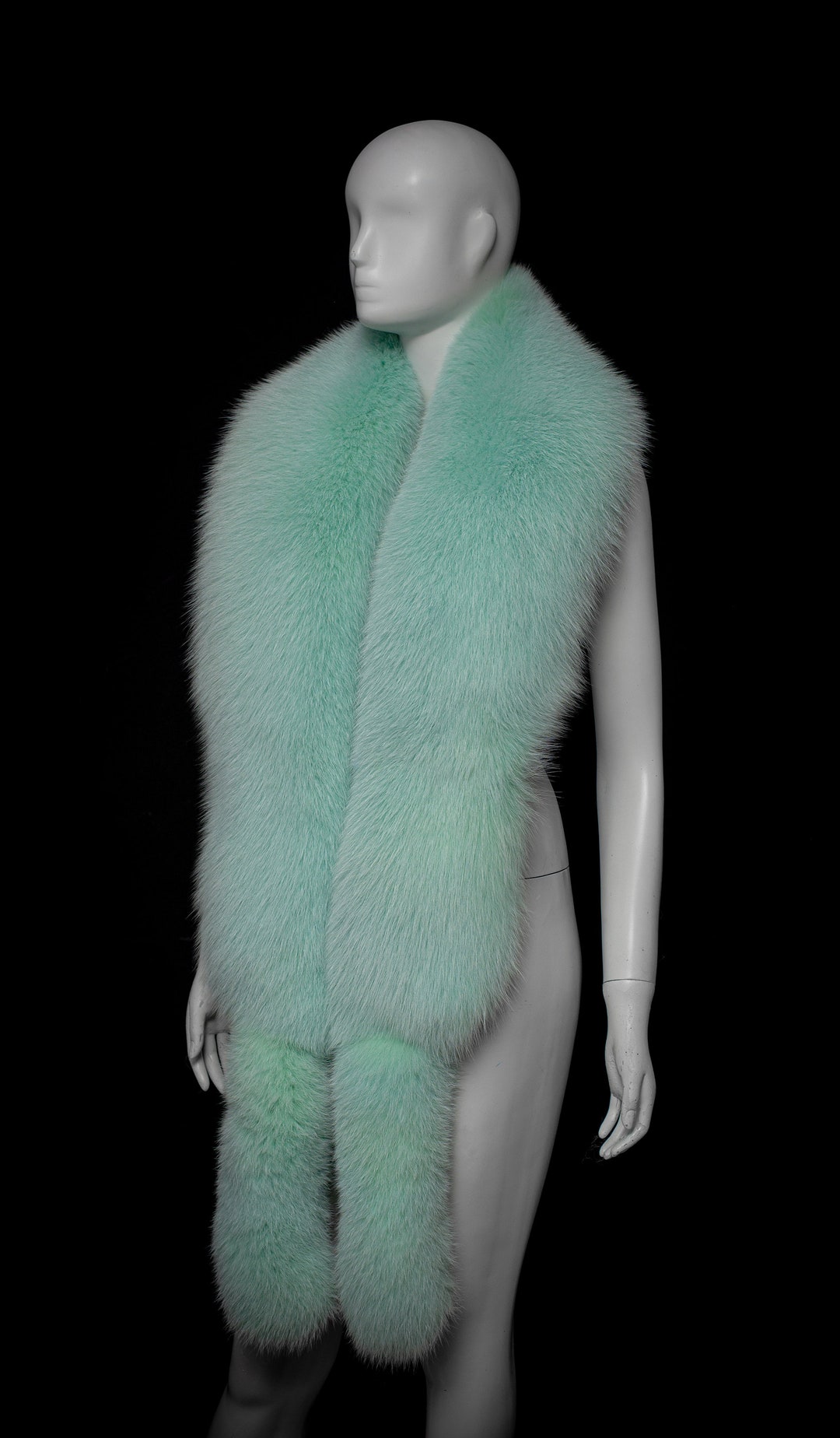 Mint Green Fox Fur Women's Stylish Oversize Scarf Boa Stole Shawl ...