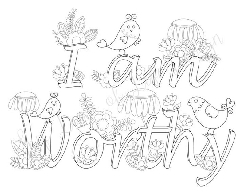 Inspirational Coloring Page – I Am Worthy - Etsy