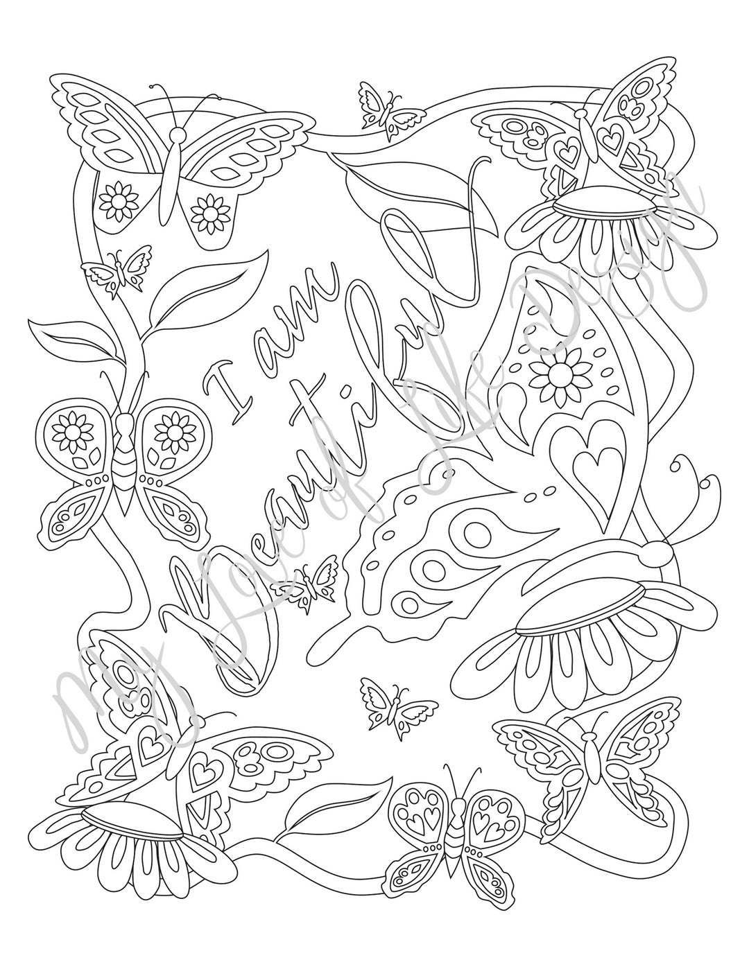 Inspirational Coloring Page – I Am Beautiful - Etsy