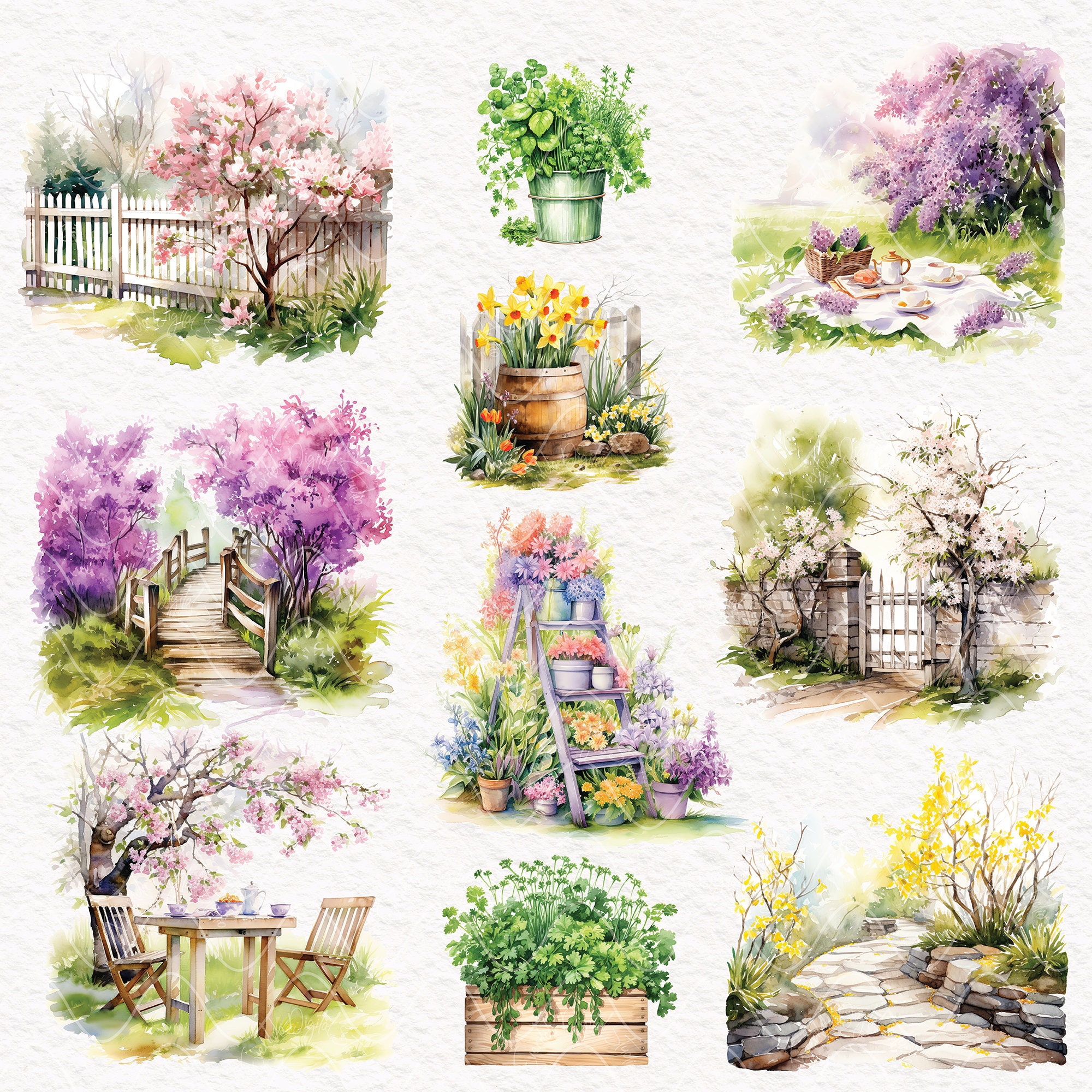Spring Garden Png-watercolor Springtime Clipart-garden Flowers Png ...