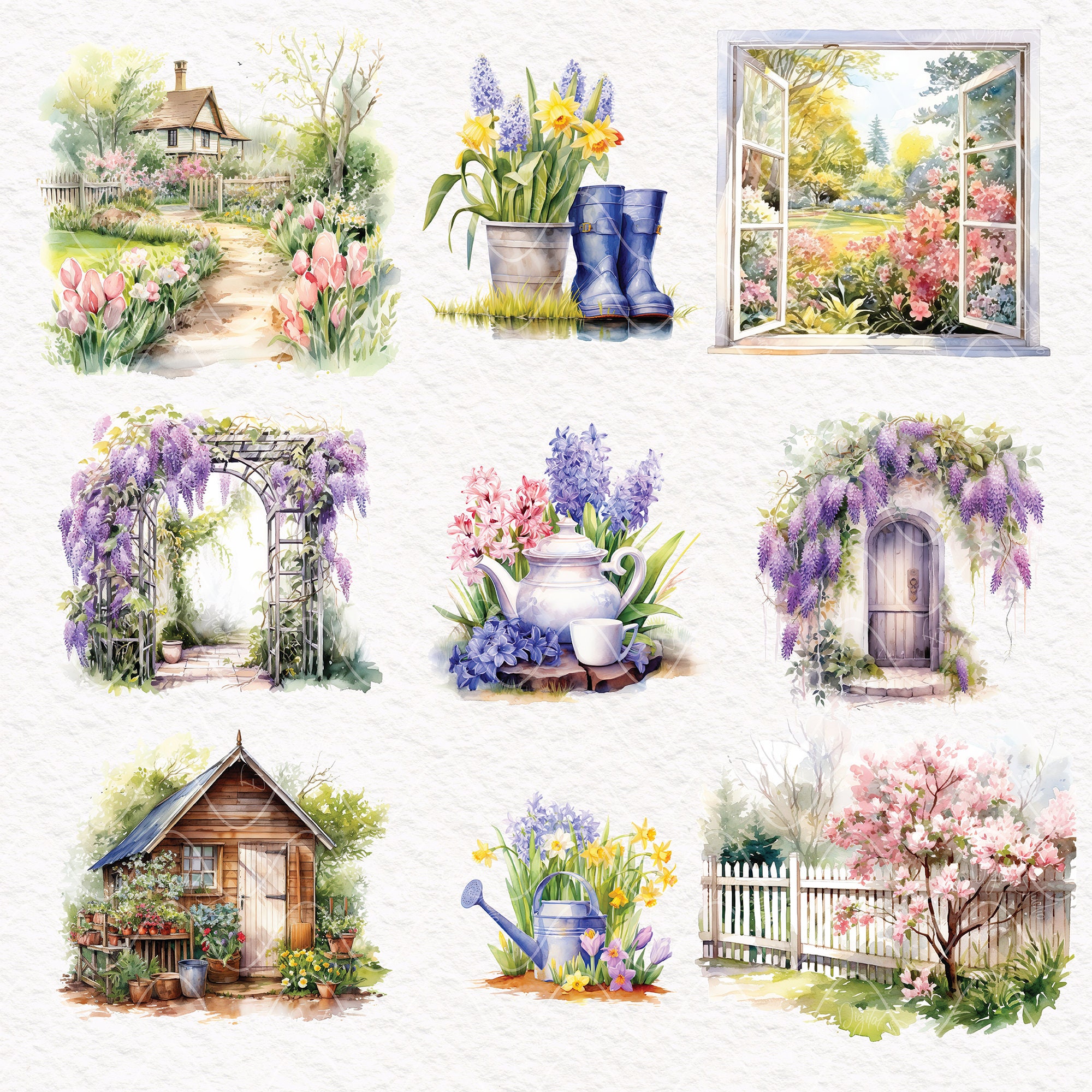 Spring Garden Png-watercolor Springtime Clipart-garden Flowers Png ...