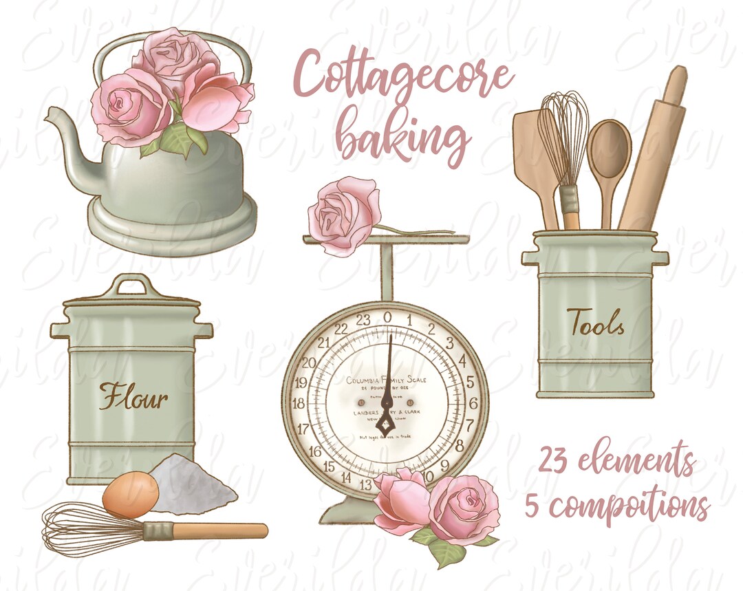 Cottagecore Baking Aesthetic Clipart Set Hand Drawn Old - Etsy