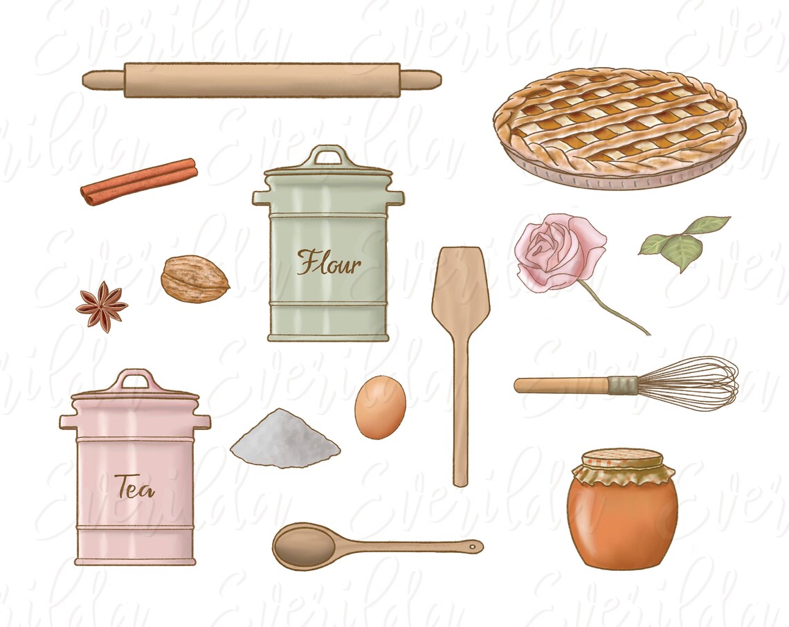 Cottagecore Baking Aesthetic Clipart Set Hand Drawn Old - Etsy