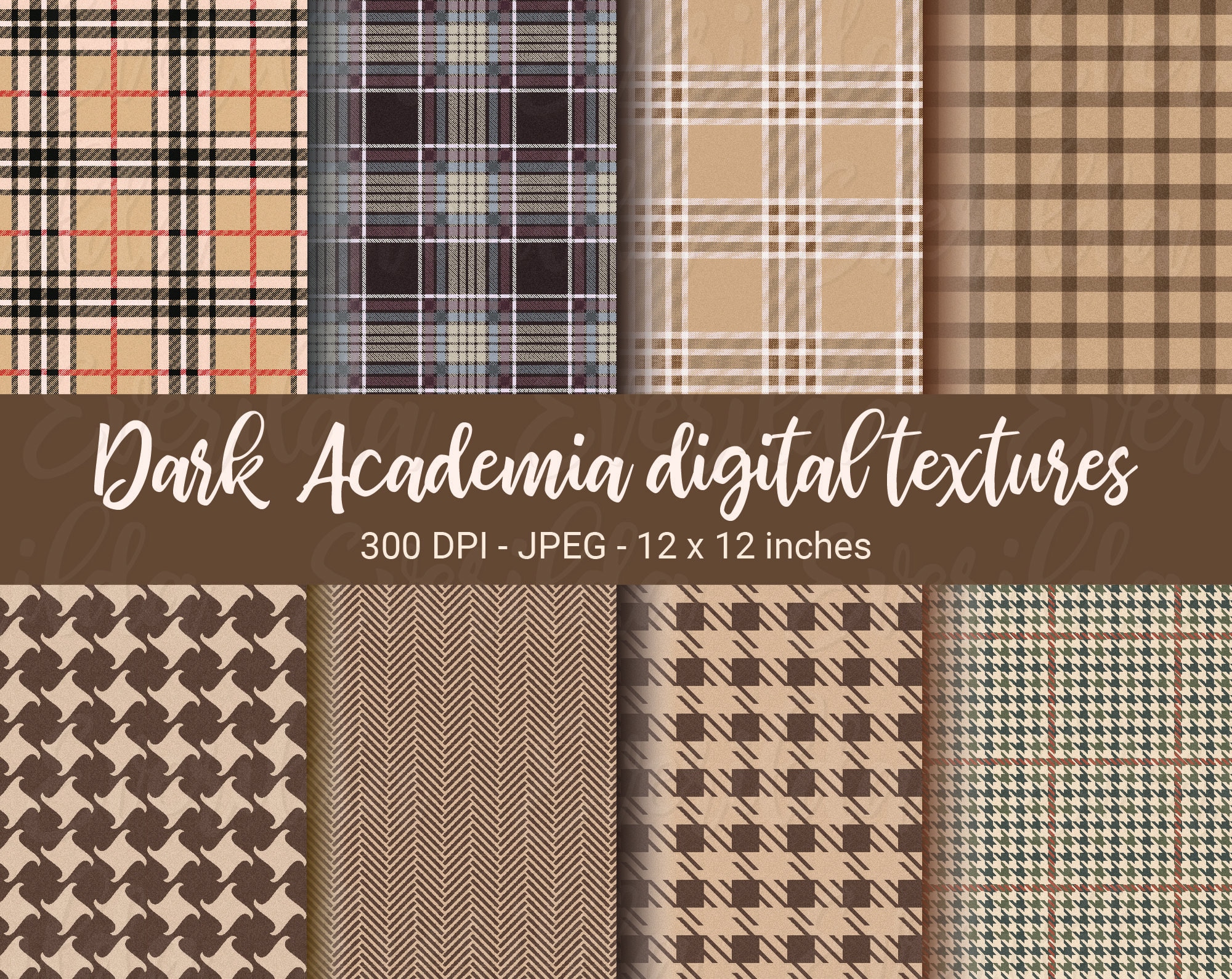 Dark Academia Printable Papers | Plaid Scrapbook Backgrounds | 12x12 ...