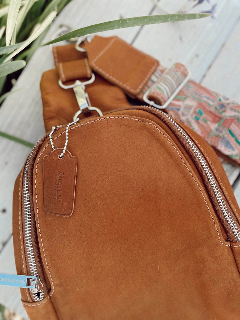 Liberty Moon - Full Grain Leather - Embroidered Strap - Sling Bag - Crossbody Bag - Traveler ...