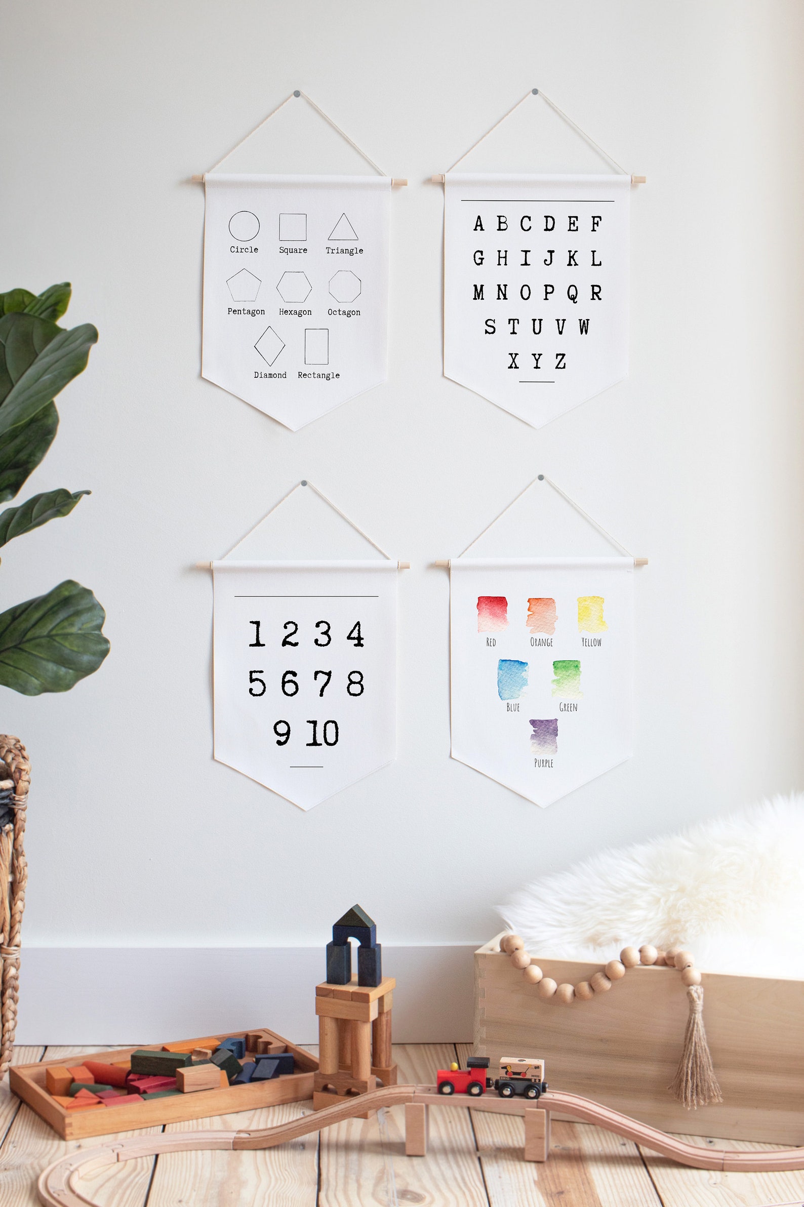 Learning Set of 4 Pennants Alphabet Numbers 1-10 Shapes | Etsy