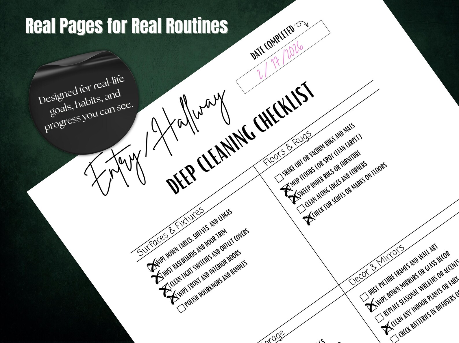 Printable Cleaning Checklist Pages, Printer Friendly A4 A5 PDF Inserts ...