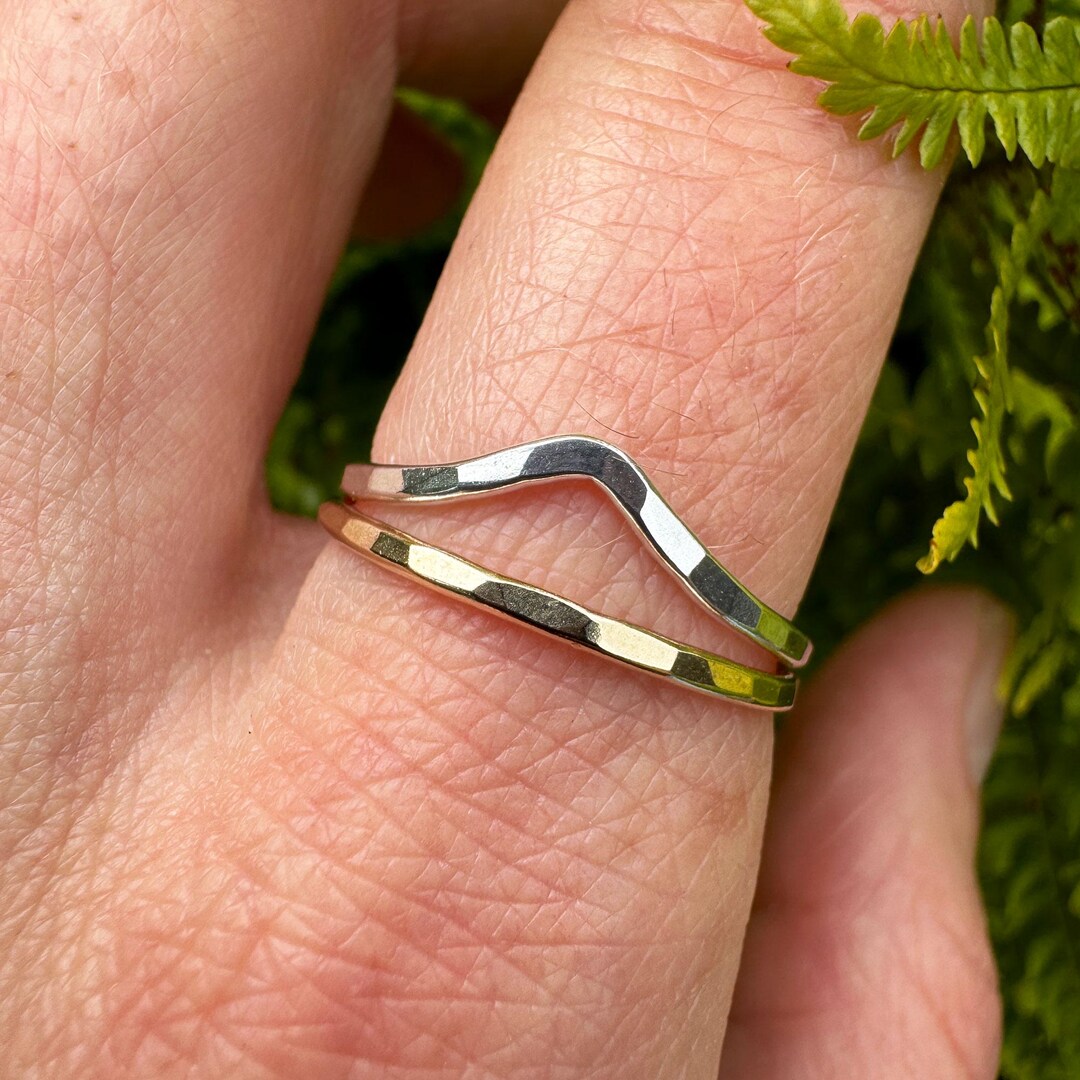 Gold + Silver Wishbone Stacking Ring Set, Stackable Rings, Mixed Metal ...