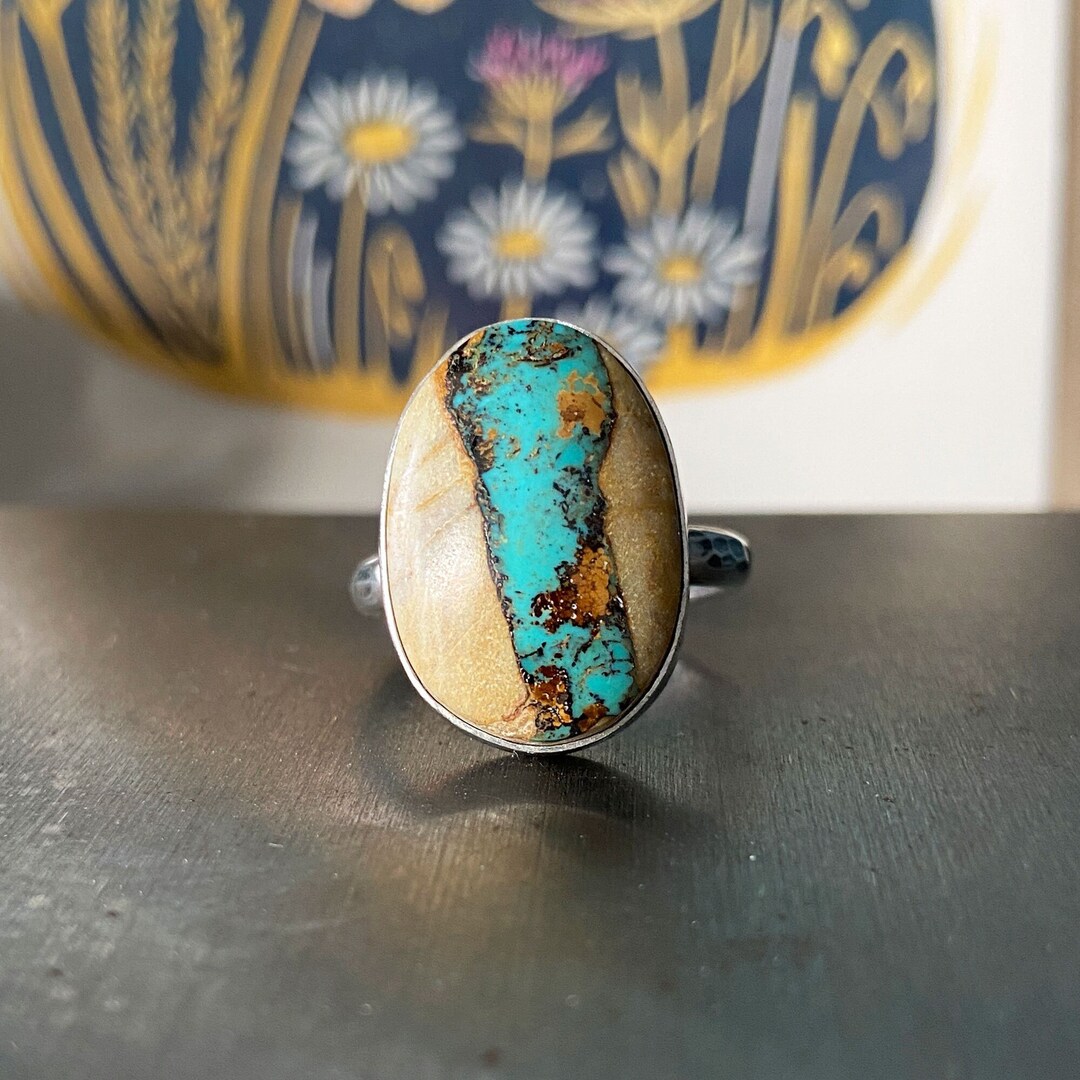Made to Order Royston Ribbon Turquoise Ring: Oval Sterling Silver ...