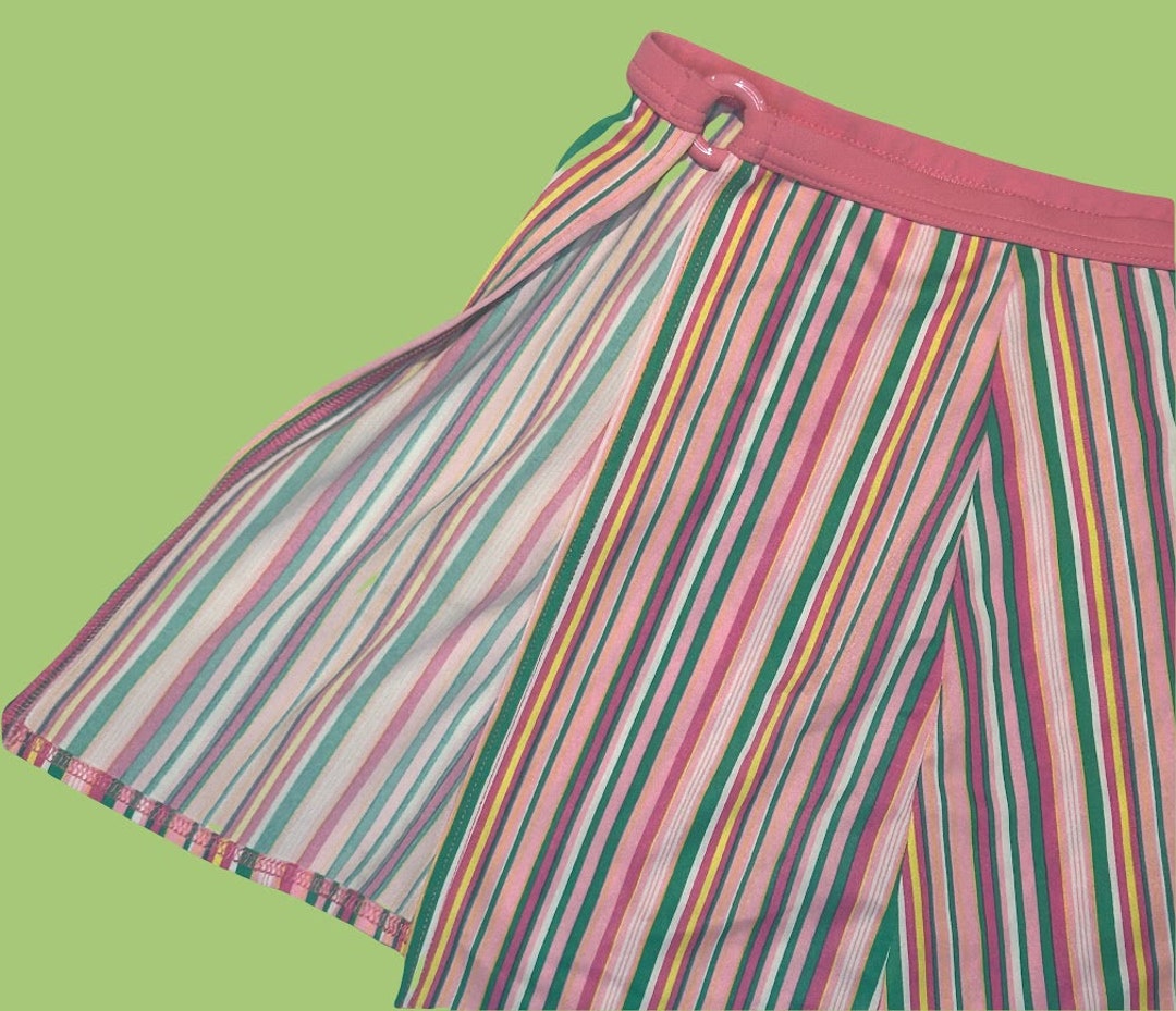 Vintage Y2k Striped Micro Mini Swim Skirt Pink, Green and Yellow Solare ...