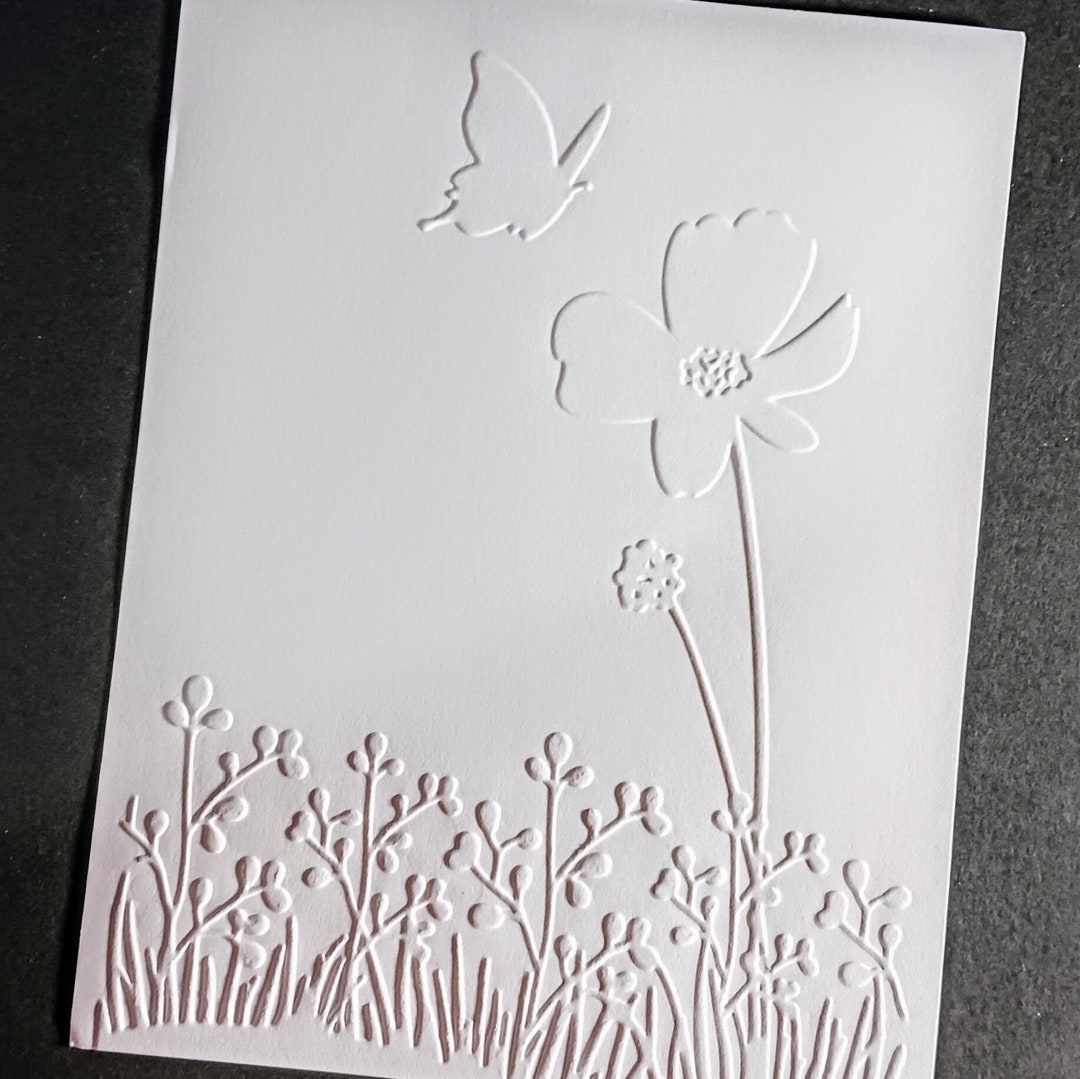 Embossed Butterfly & Flowers Card Front, Card Topper, Cardstock Paper ...
