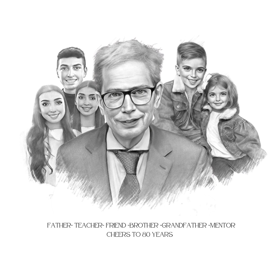 Custom Group Portrait Sketch From Photo- Custom Pencil Drawing-digital ...