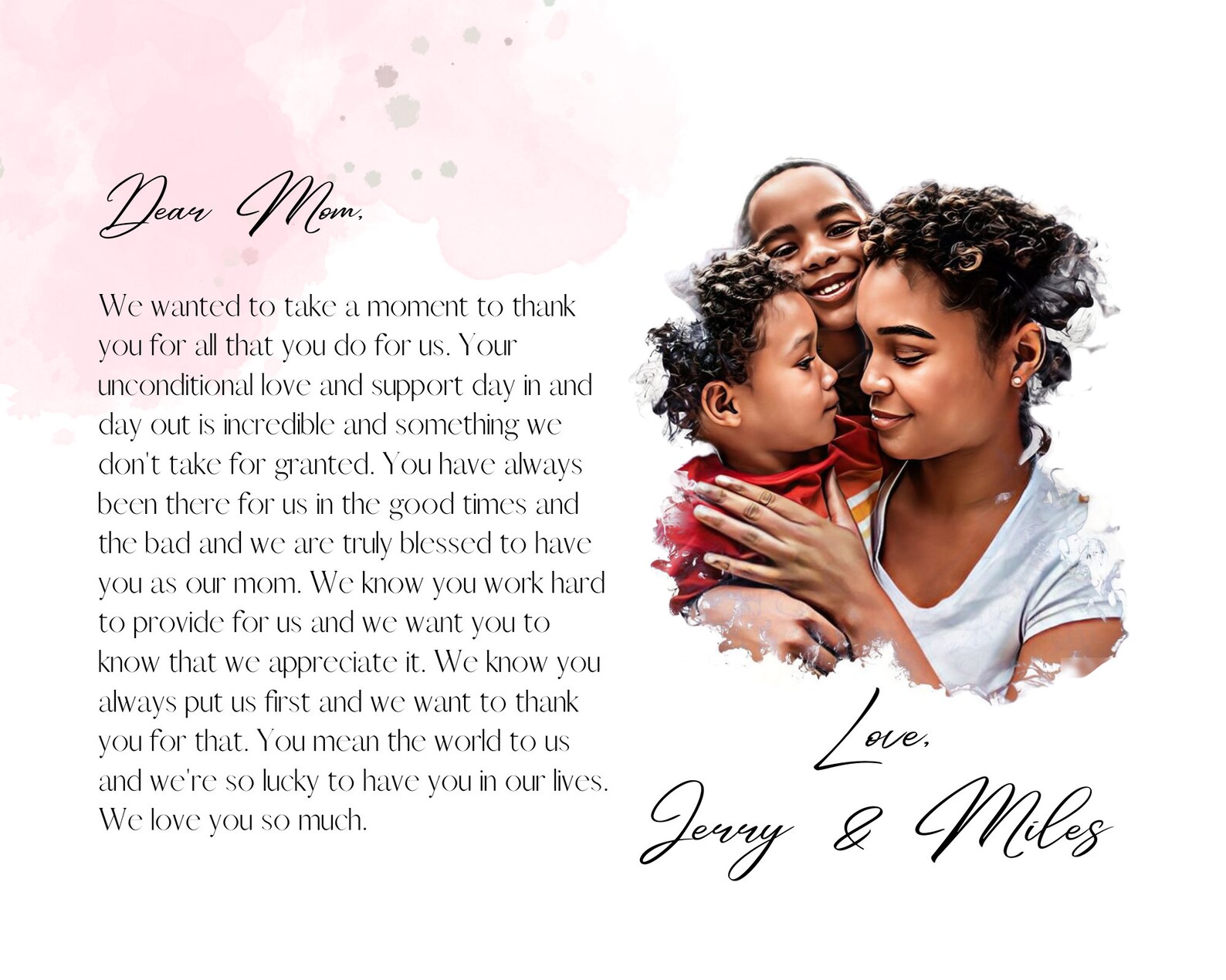 Personalized Portrait With Letter for Mom or Dad Digital Portrait With ...