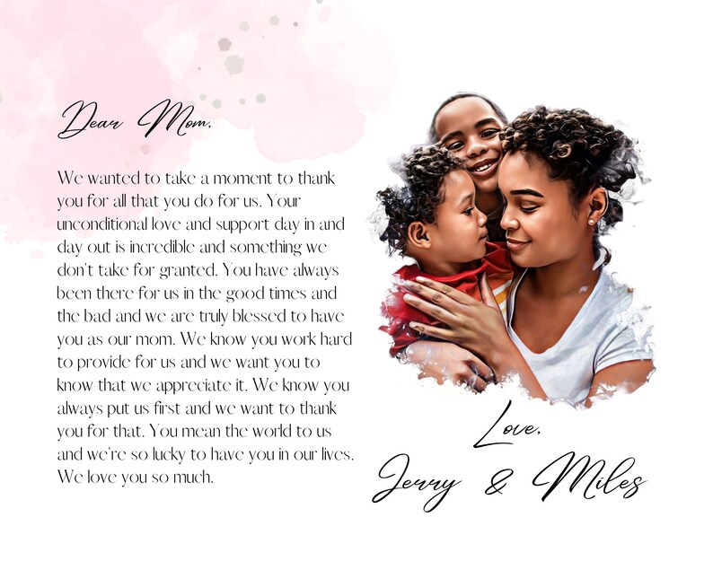 Personalized Portrait With Letter for Mom or Dad Digital Portrait With ...
