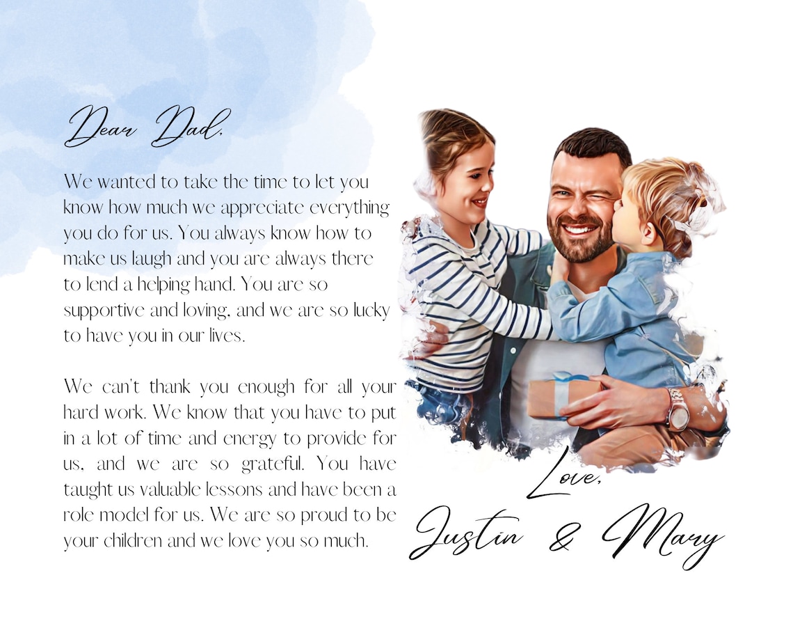 Personalized Portrait With Letter for Mom or Dad Digital Portrait With ...
