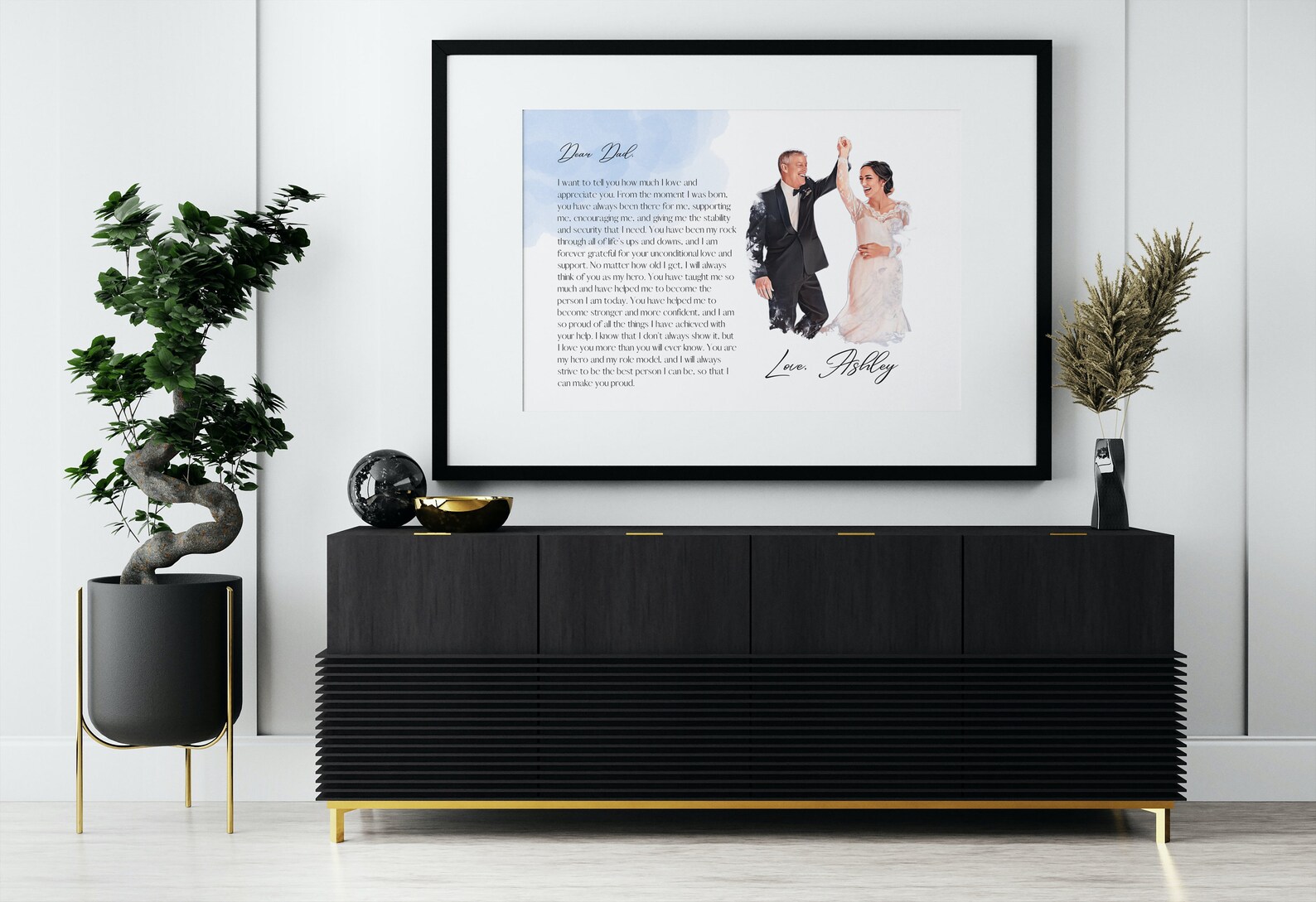 Personalized Portrait With Letter for Mom or Dad Digital Portrait With ...