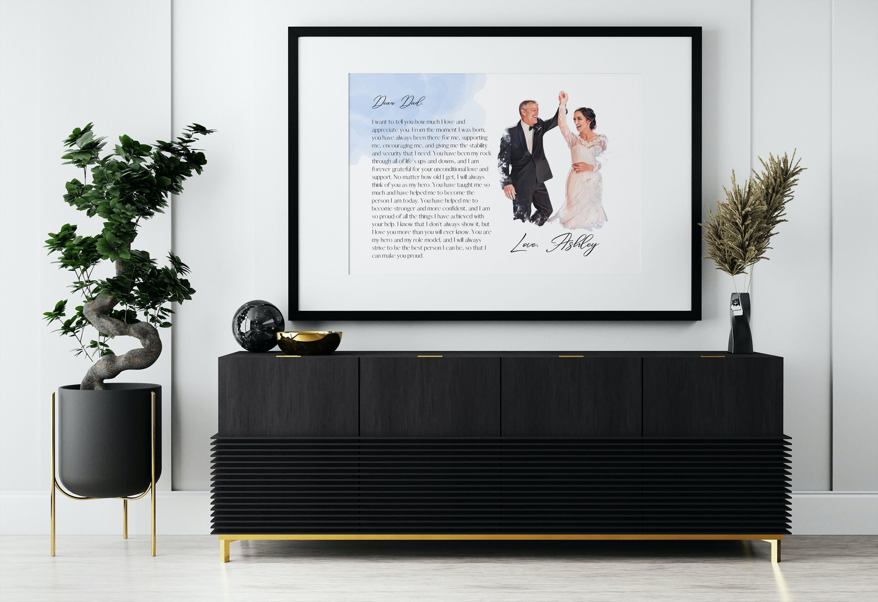 Personalized Portrait With Letter for Mom or Dad Digital Portrait With ...