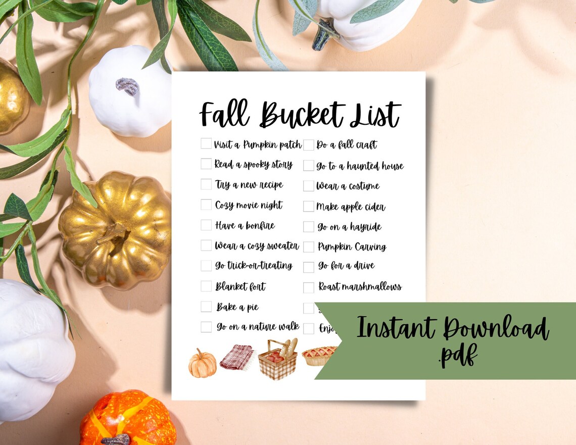 Fall Bucket List, Fall Bucket List Printable, Halloween Bucket List ...