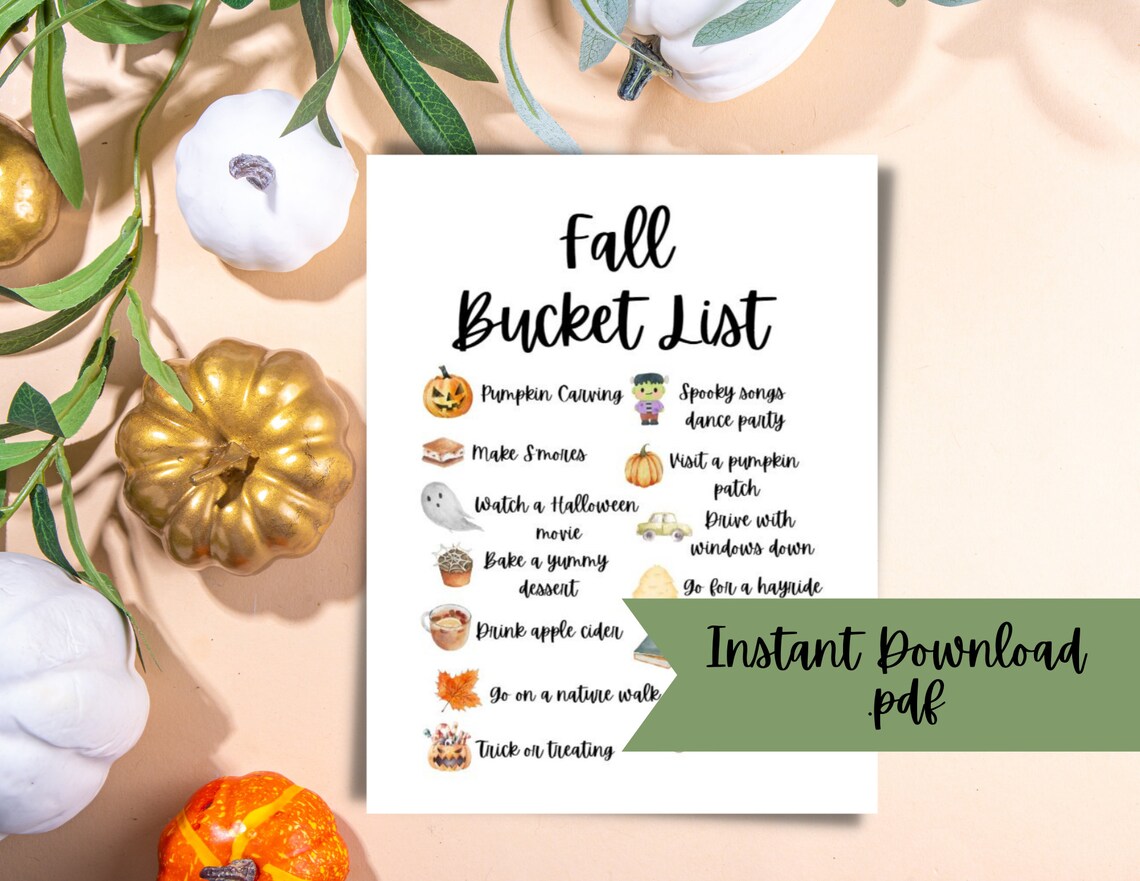 Fall Bucket List Printable, Family Bucket List, Halloween Bucket List ...