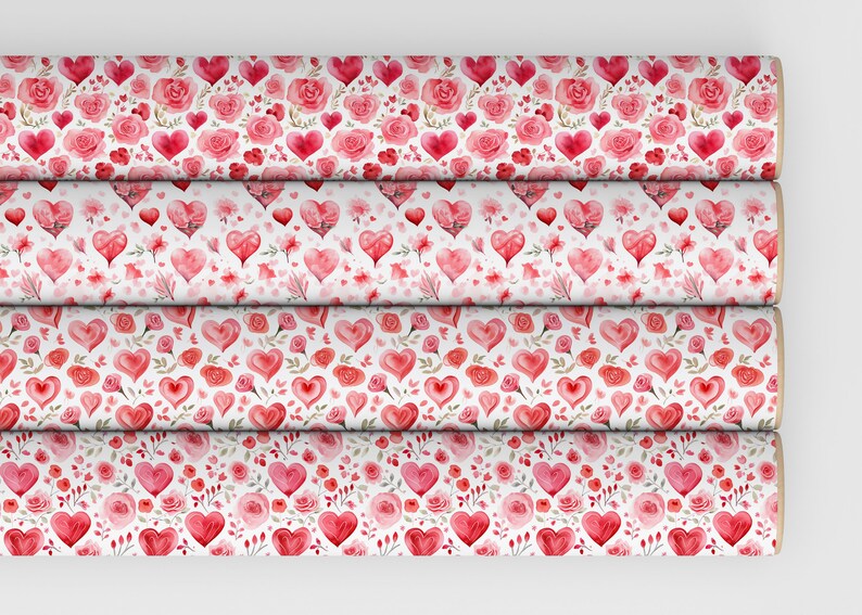 Hearts Aflutter Valentine's Day Patterns | Watercolor Repeatable Set ...