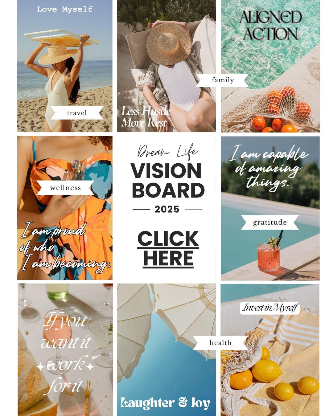 2025 Beach Babe Dream Life Vision Board Kit | Canva Template - Etsy