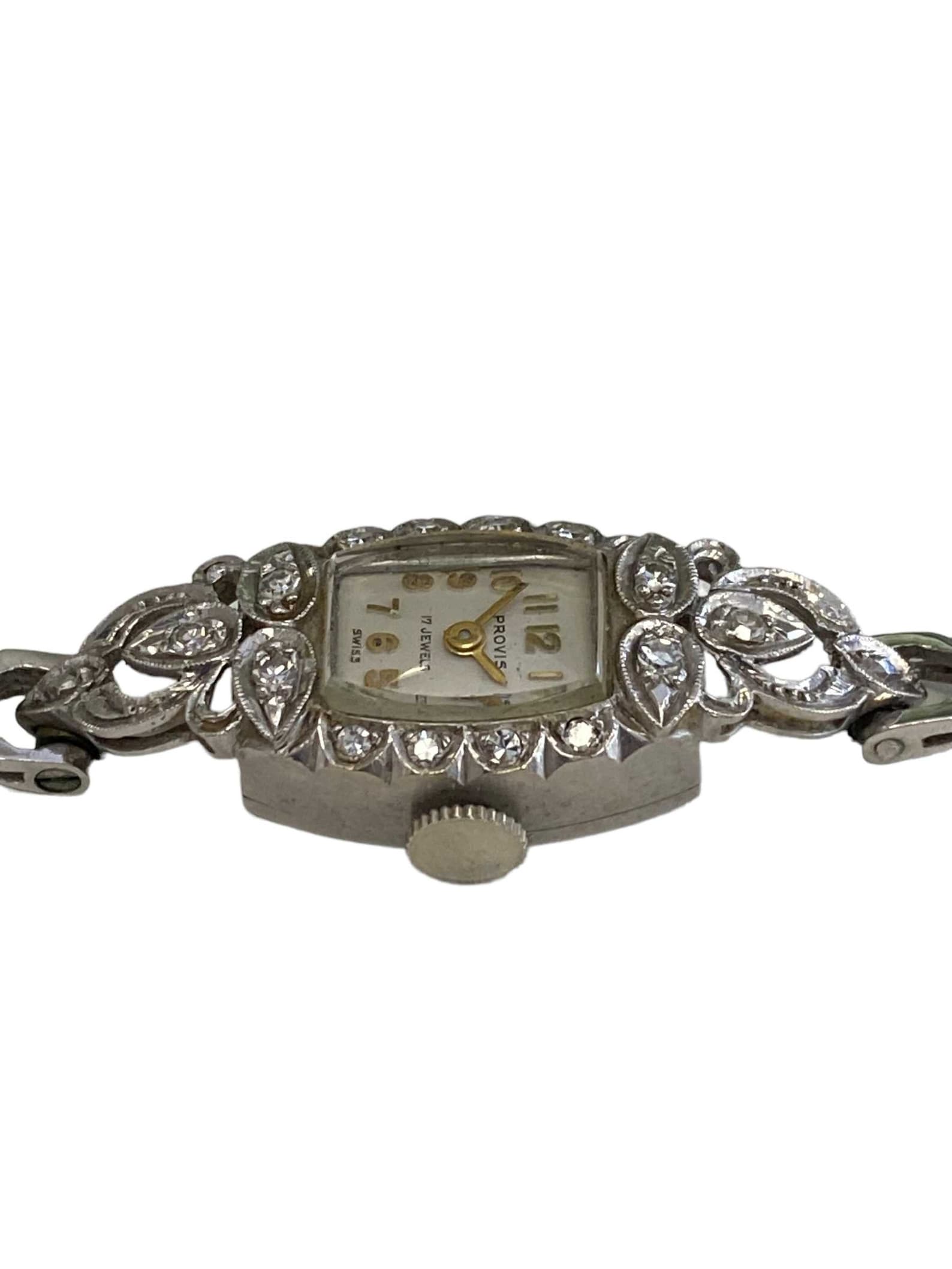 Vintage Provis Swiss 14K White Gold Diamond Women's Watch - Etsy