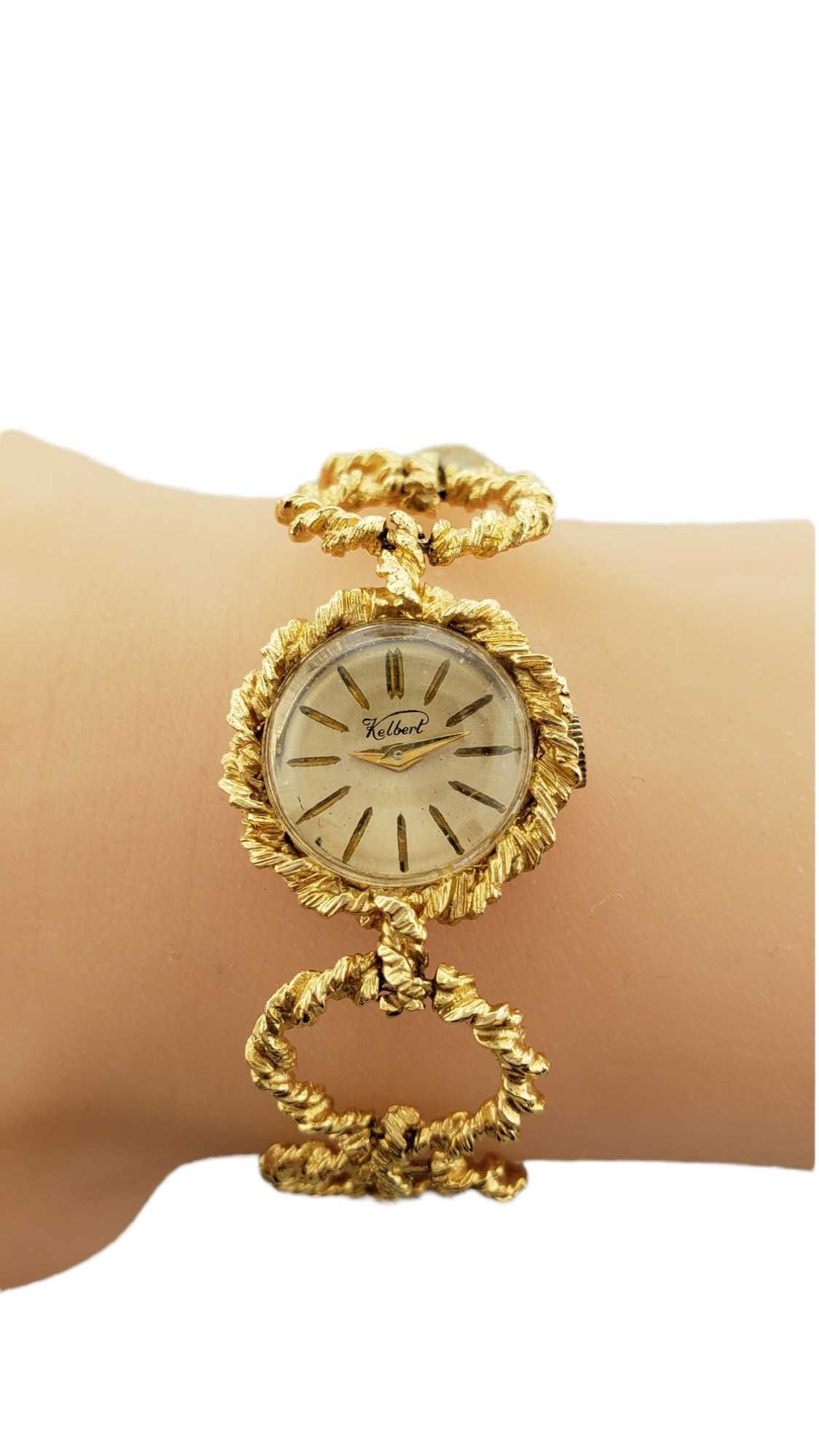 Vintage Kelbert Solid 14K Yellow Gold Twisted Circle Link Watch ...