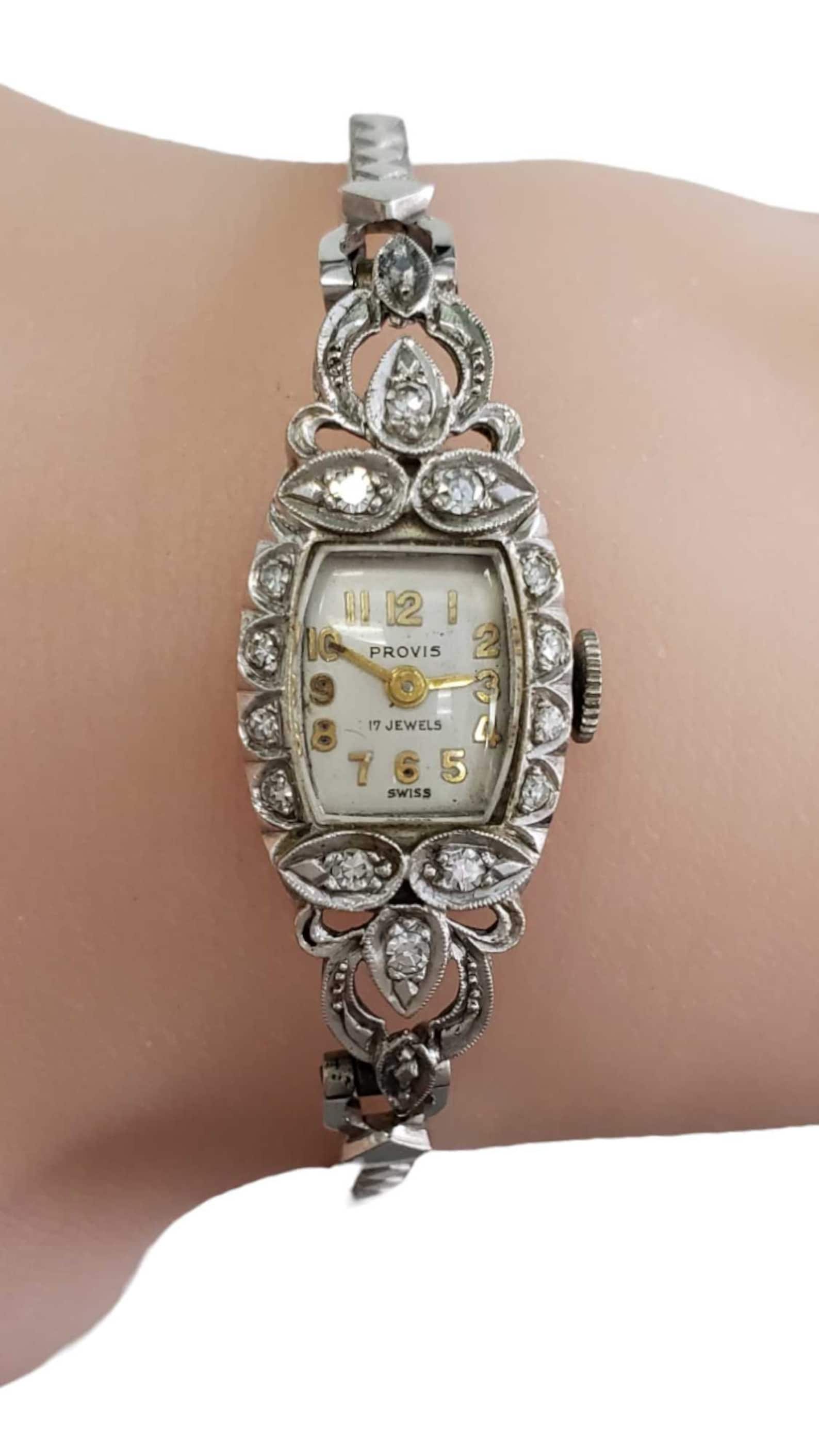 Vintage Provis Swiss 14K White Gold Diamond Women's Watch - Etsy