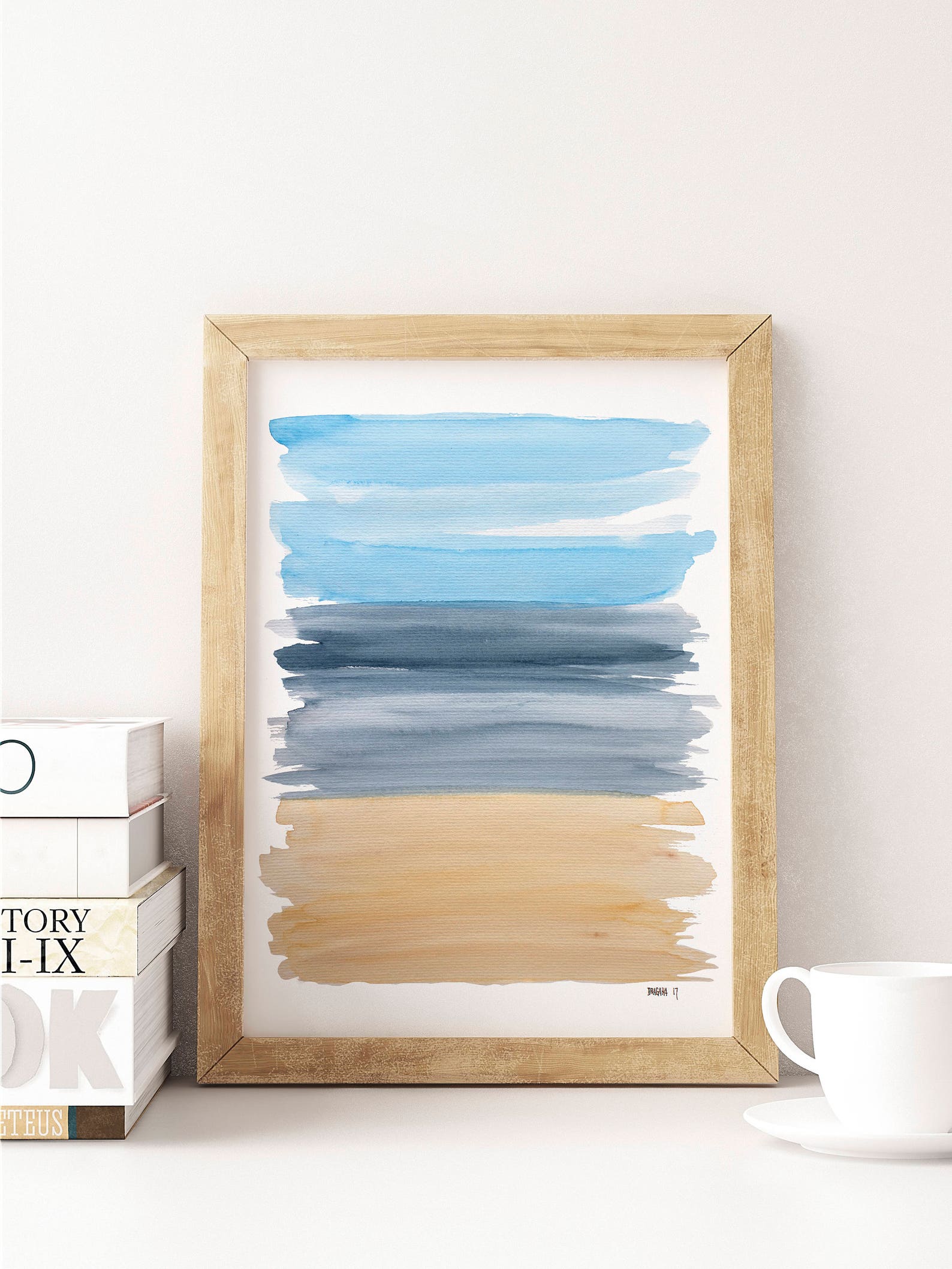Blue Beige Painting Beach Artwork Abstract Landscape Art - Etsy