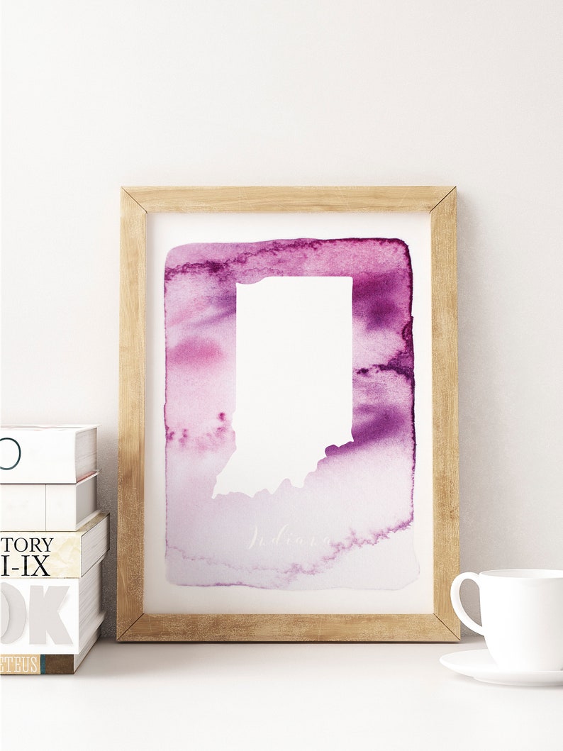 Indiana Map Silhouette Art Print Framed Artwork Indiana Wall - Etsy