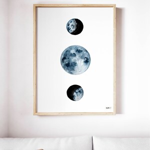 Moon Phases Print, Full Moon Painting, Blue Moon Print, Large Framed ...