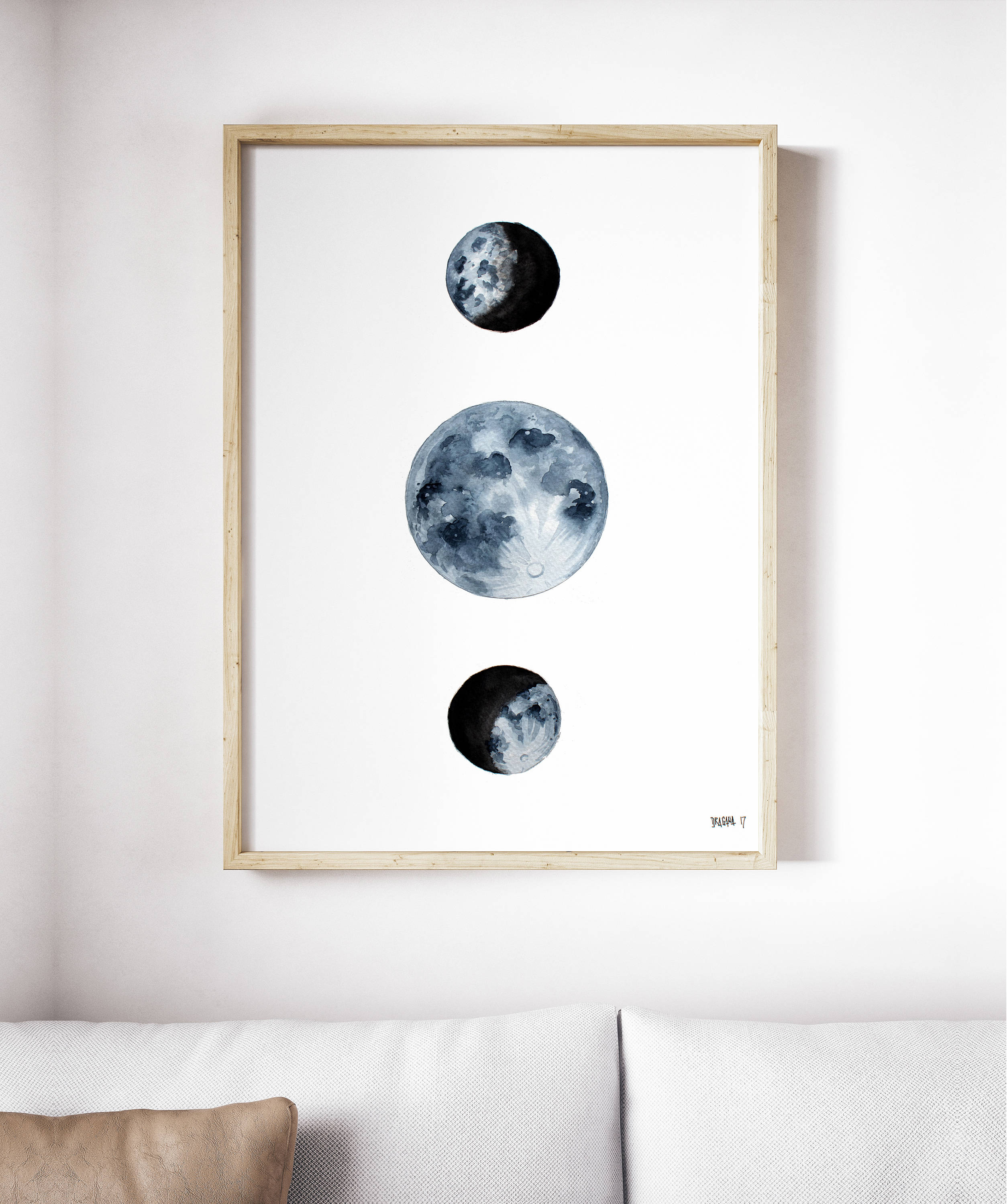Moon Phases Print, Full Moon Painting, Blue Moon Print, Large Framed ...