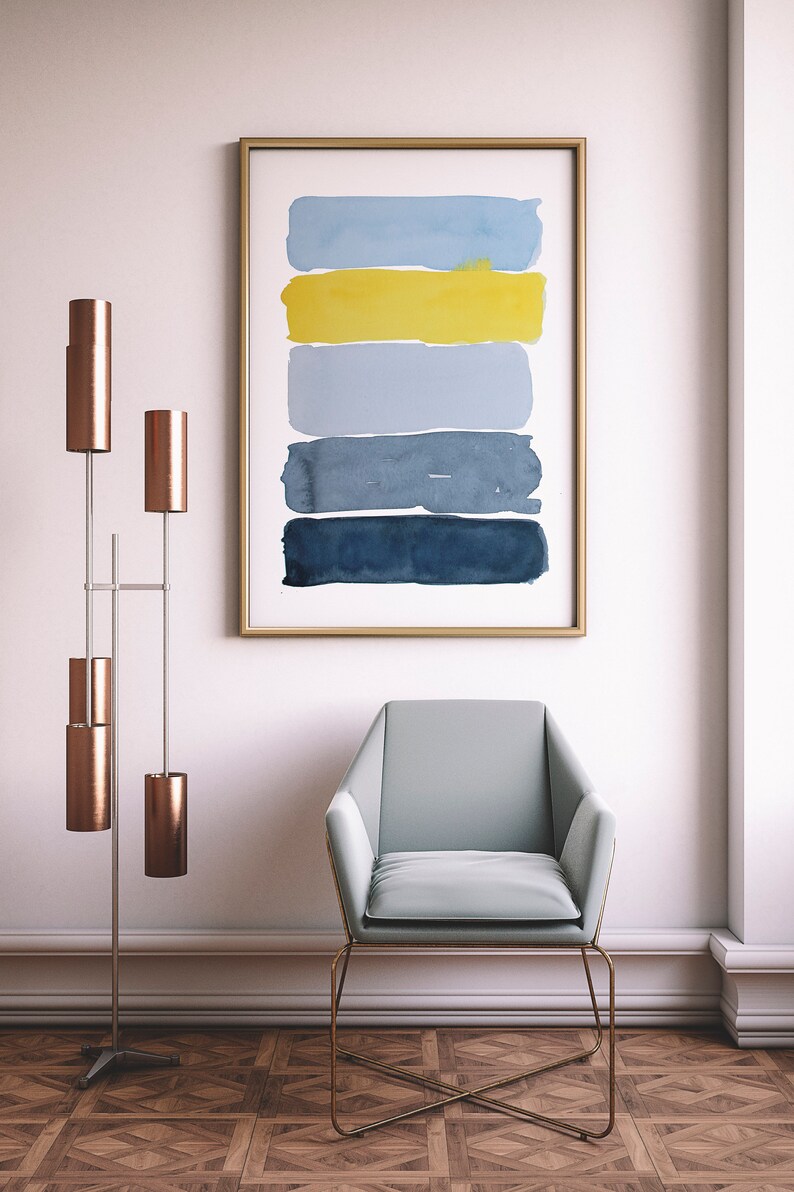 Abstract Blue Yellow Print, Blue Painting, Abstract Print, Blue ...