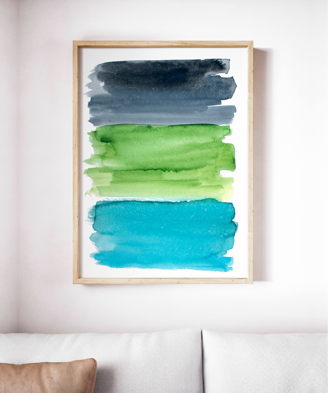 Grey Green Blue Print, Abstract Landscape, Large Size Poster ...