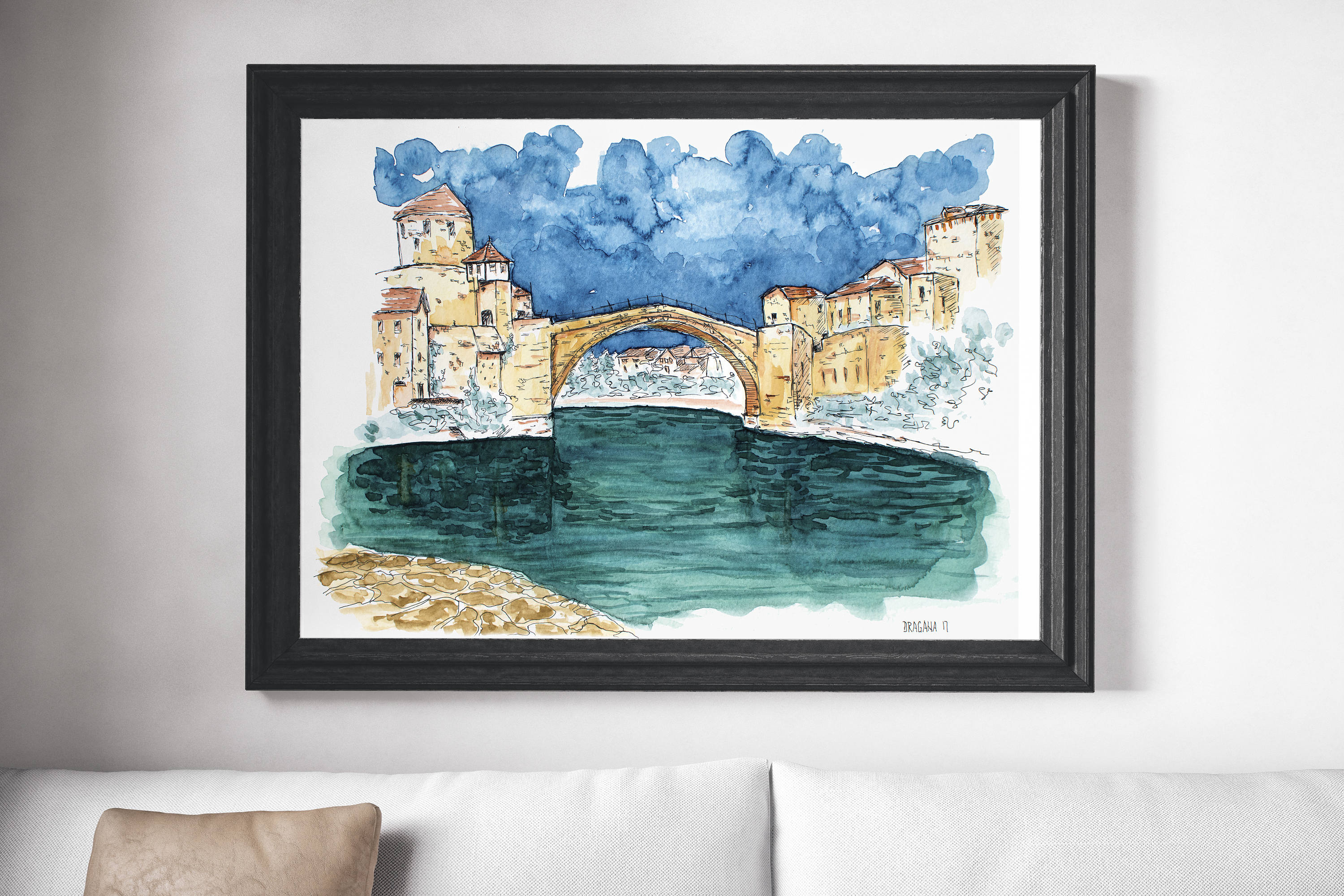 Stari Most Sketch Print Herzegovina Souvenir Mostar Art - Etsy