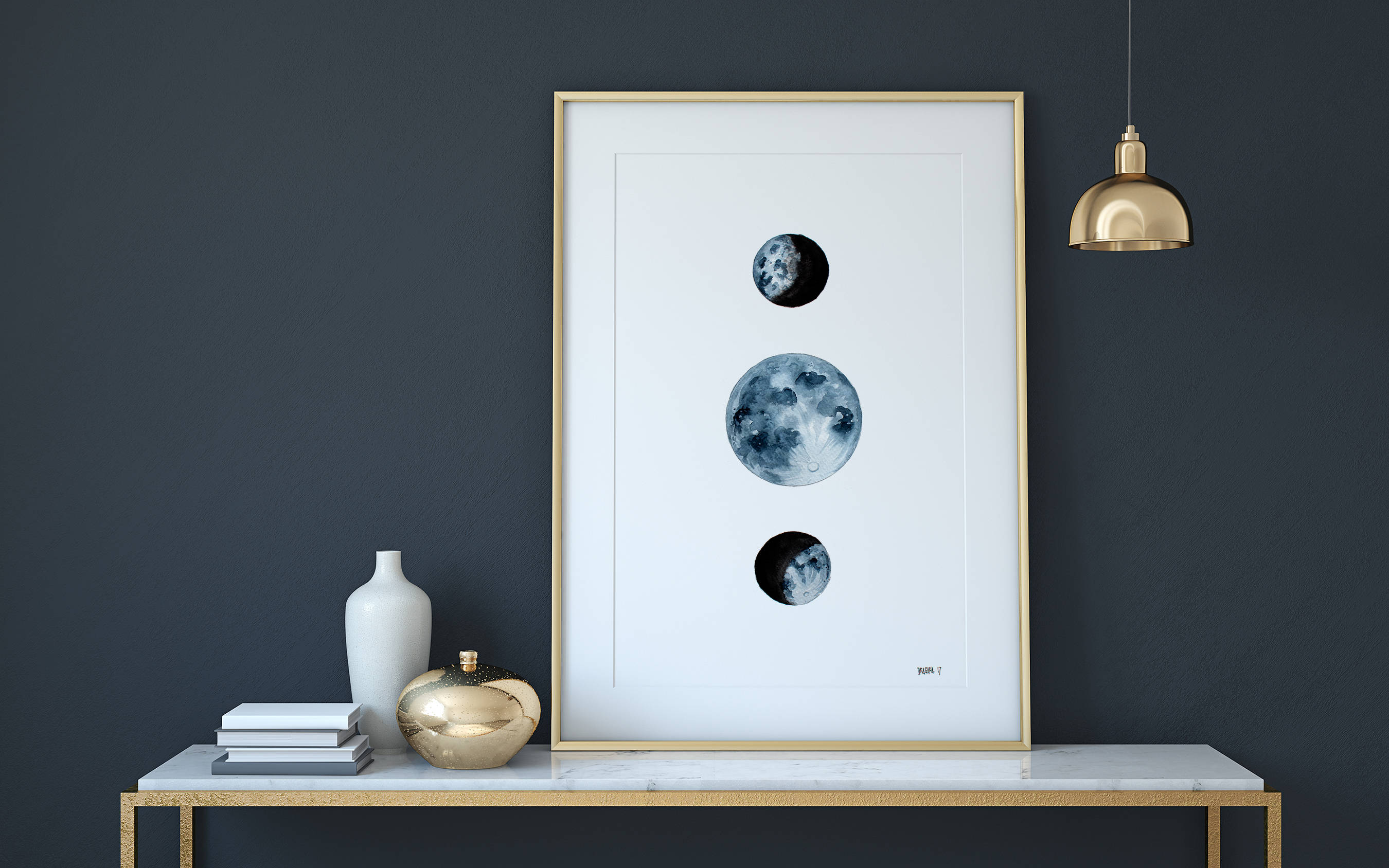 Moon Phases Print, Full Moon Painting, Blue Moon Print, Large Framed ...