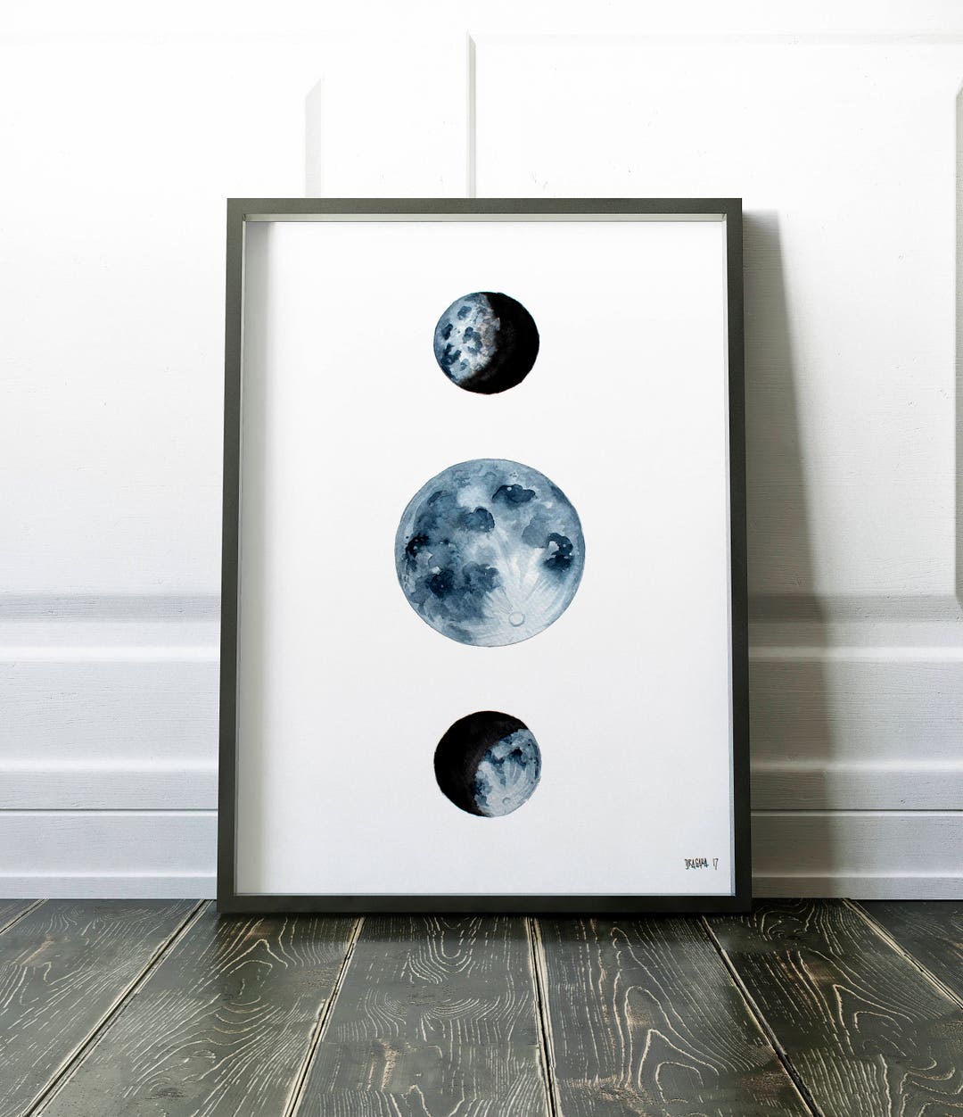 Moon Phases Print, Full Moon Painting, Blue Moon Print, Large Framed ...